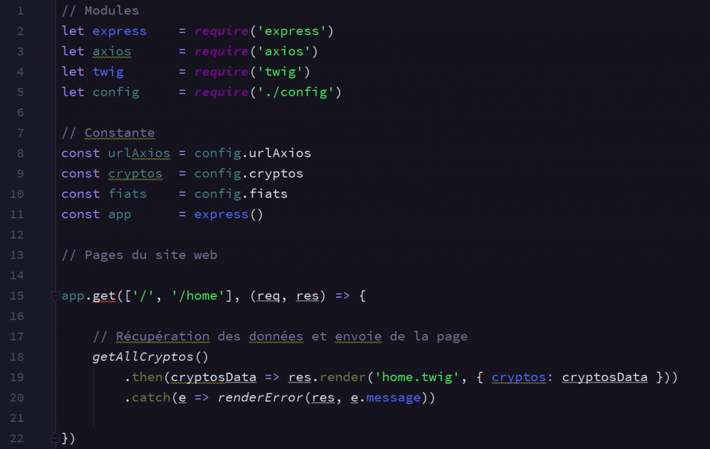 Créer un site web via Express.js, Axios & Twig
